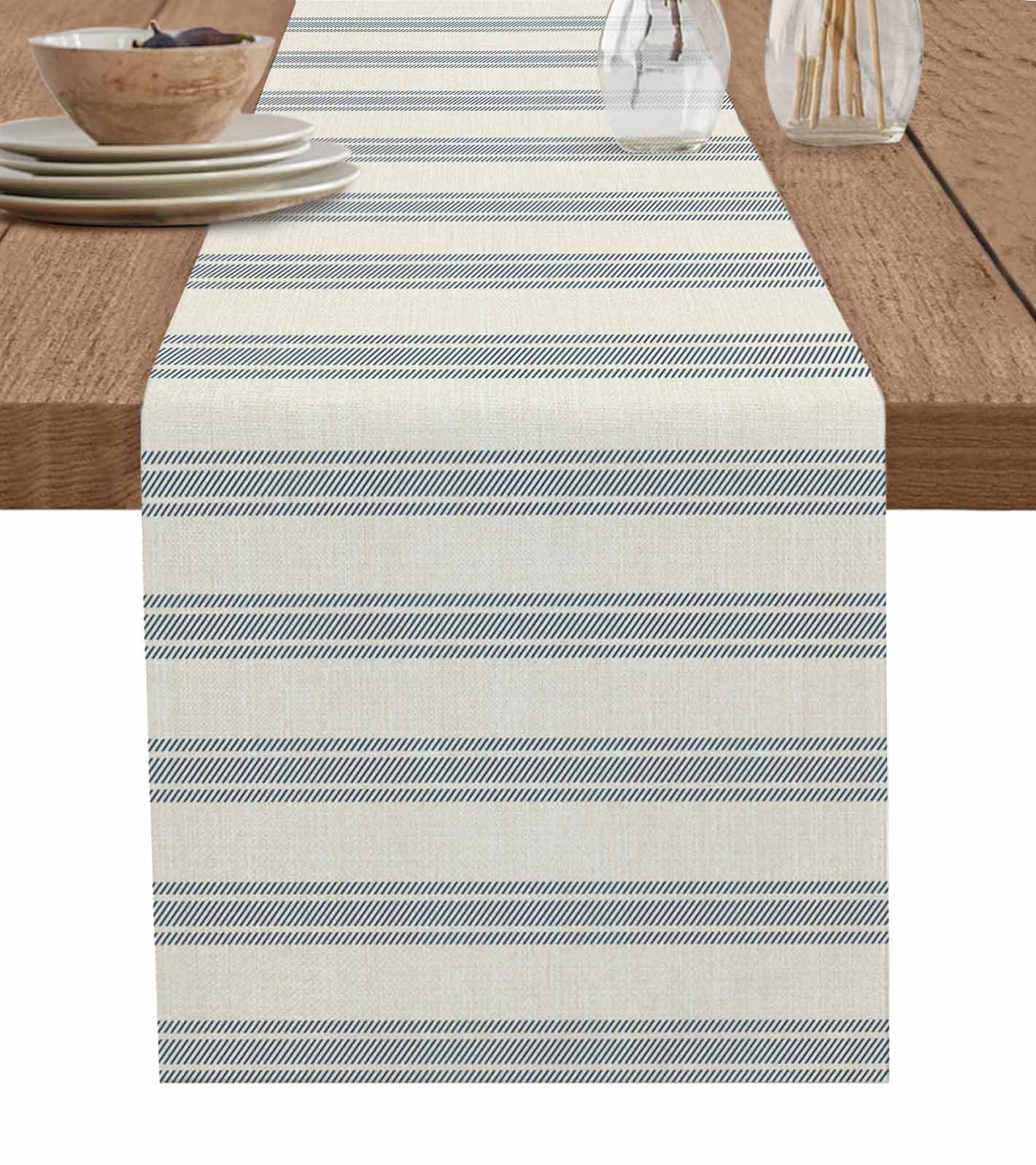 Blue Stripes Table Runner Modern Minimalist Striped Farmhouse Beige ...