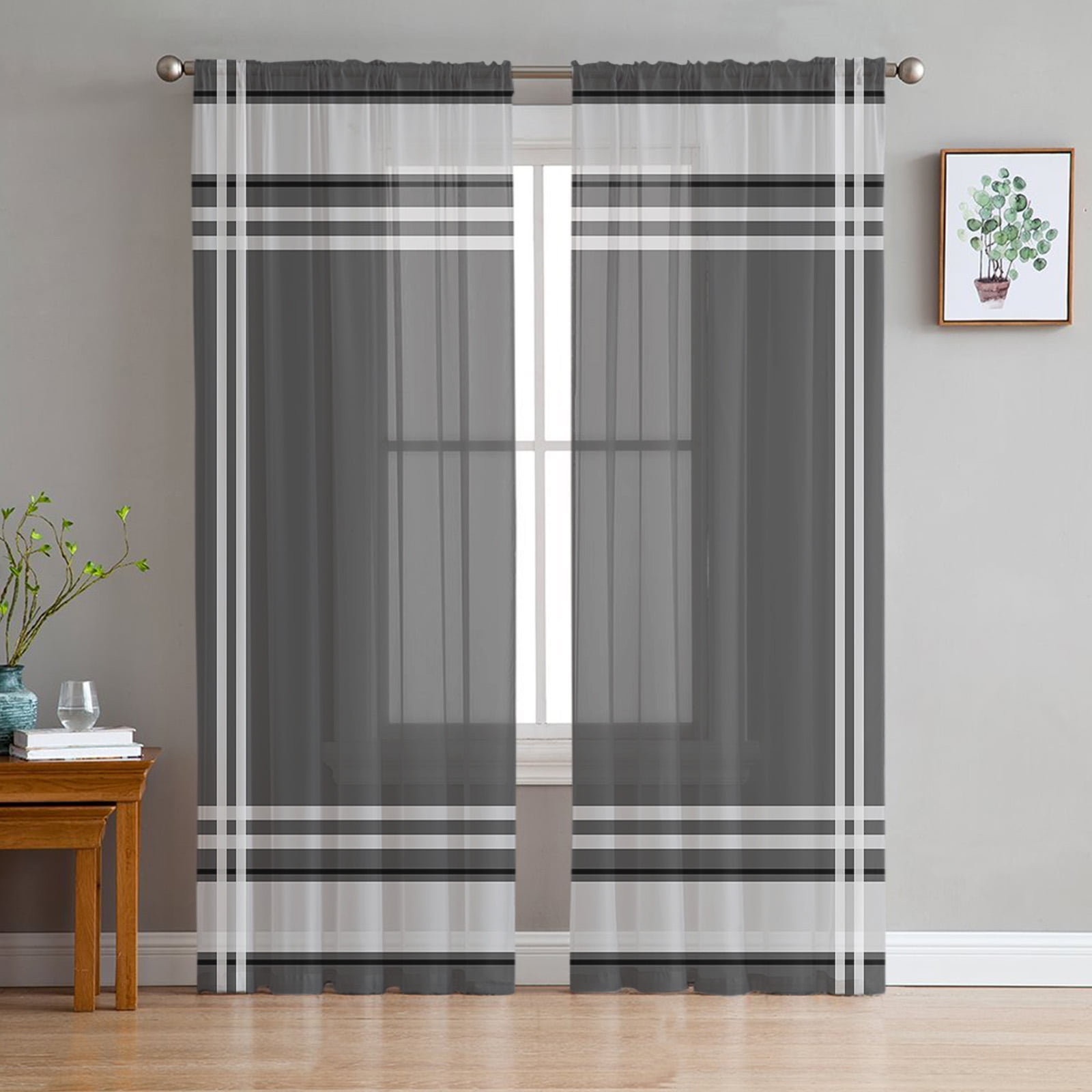 Blue Stripes Texture Tulle Curtains for Living Room Bedroom Voile Curtain for Children Organza ...