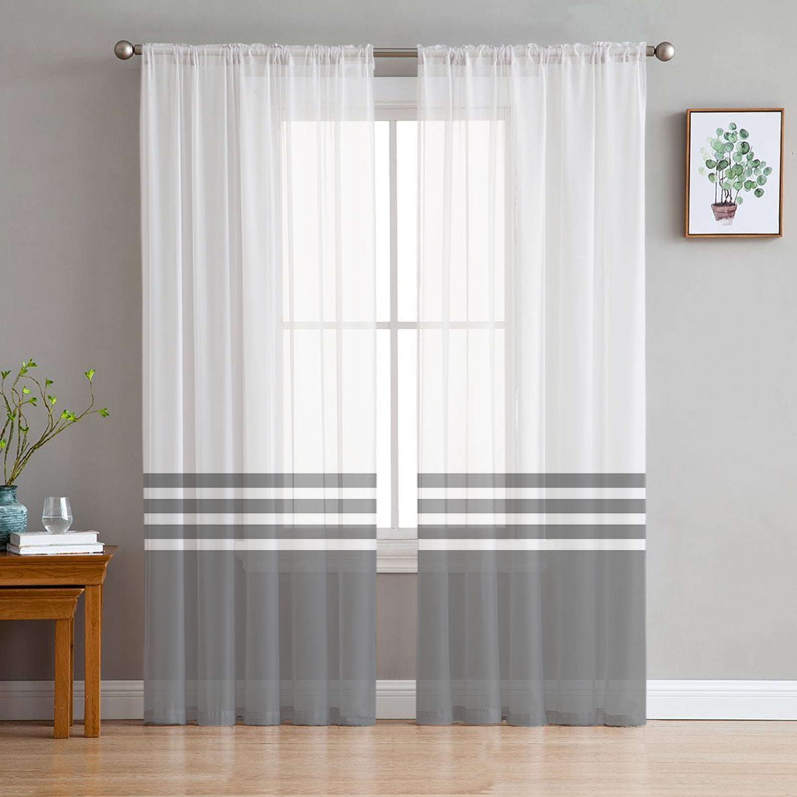 Blue Stripes Texture Tulle Curtains for Living Room Bedroom Voile ...