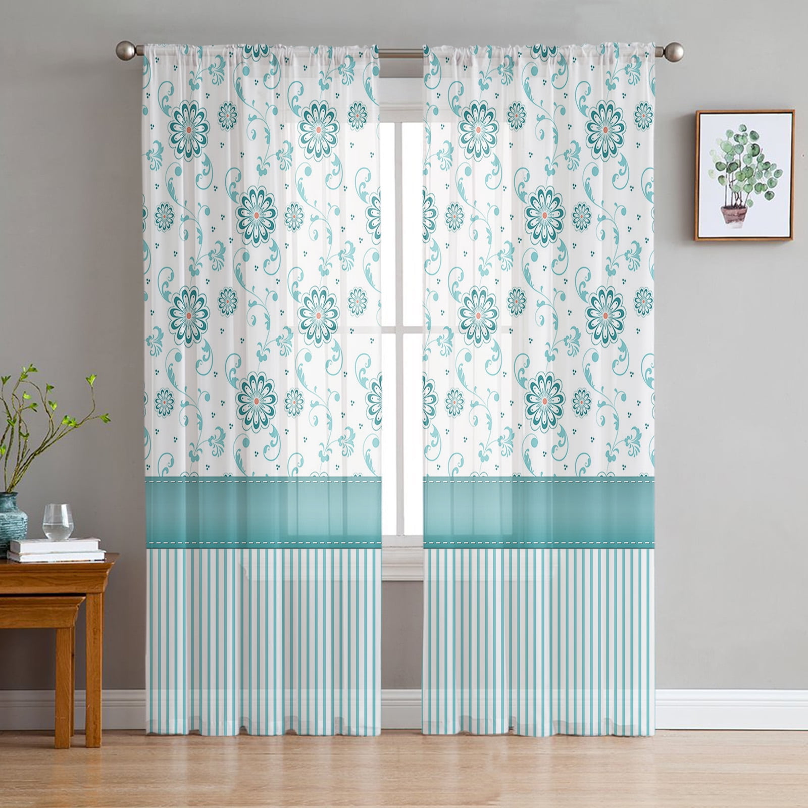 Blue Stripes Texture Tulle Curtains for Living Room Bedroom Voile ...