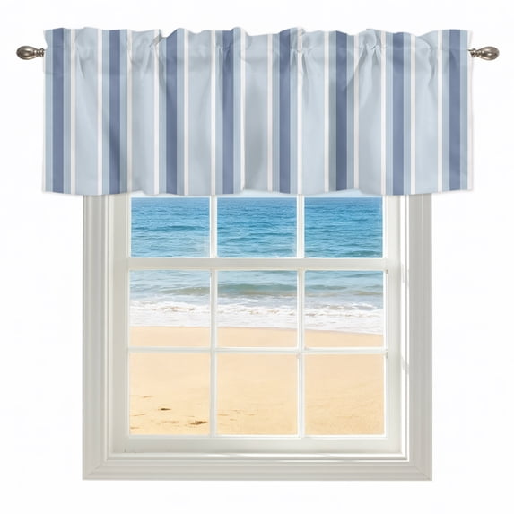 Blue Stripes Valances for Windows, Rod Pocket Kitchen Valance Curtains ...