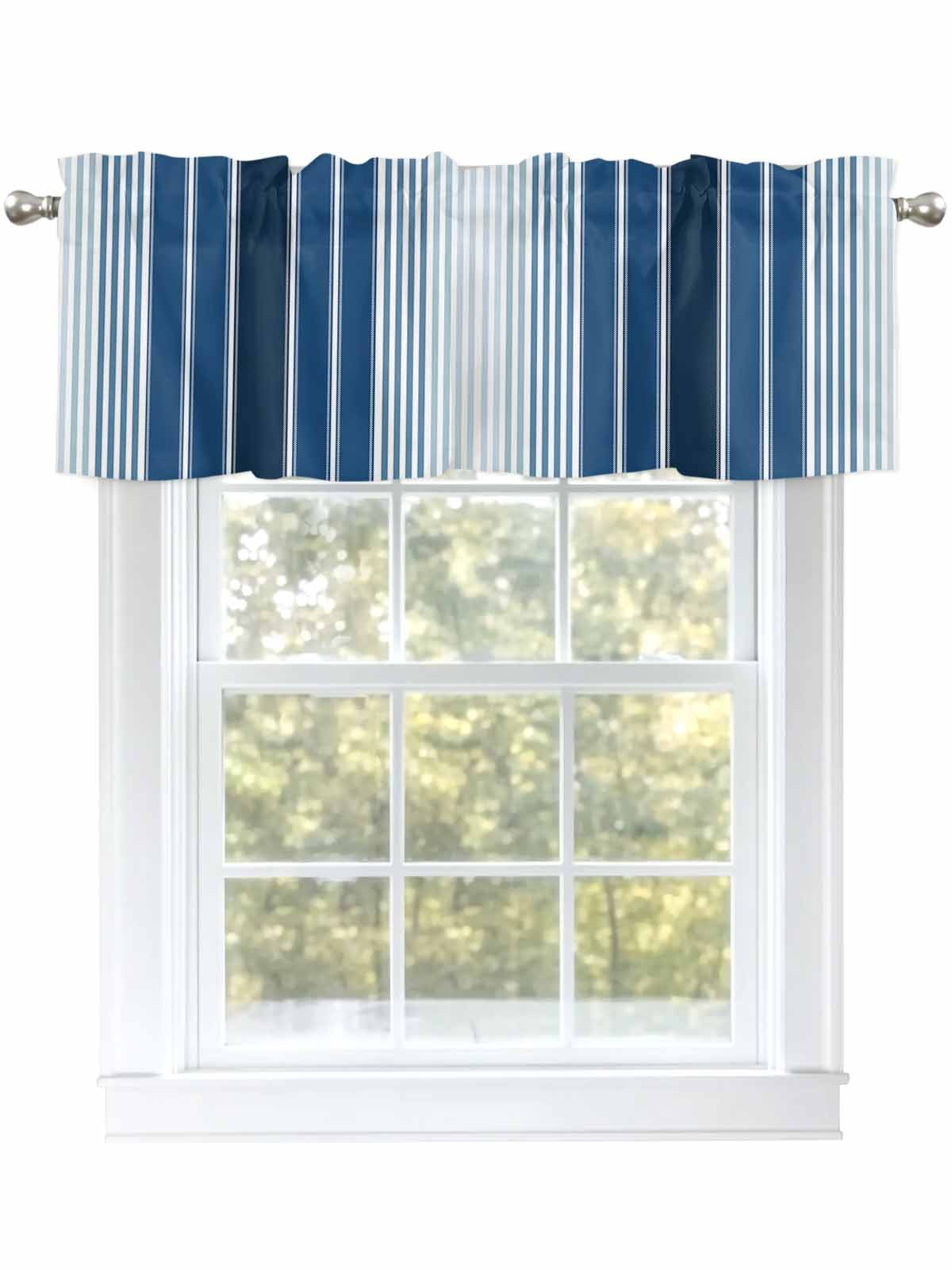 Blue Stripes Valances for Windows, Rod Pocket Kitchen Valance Curtains ...