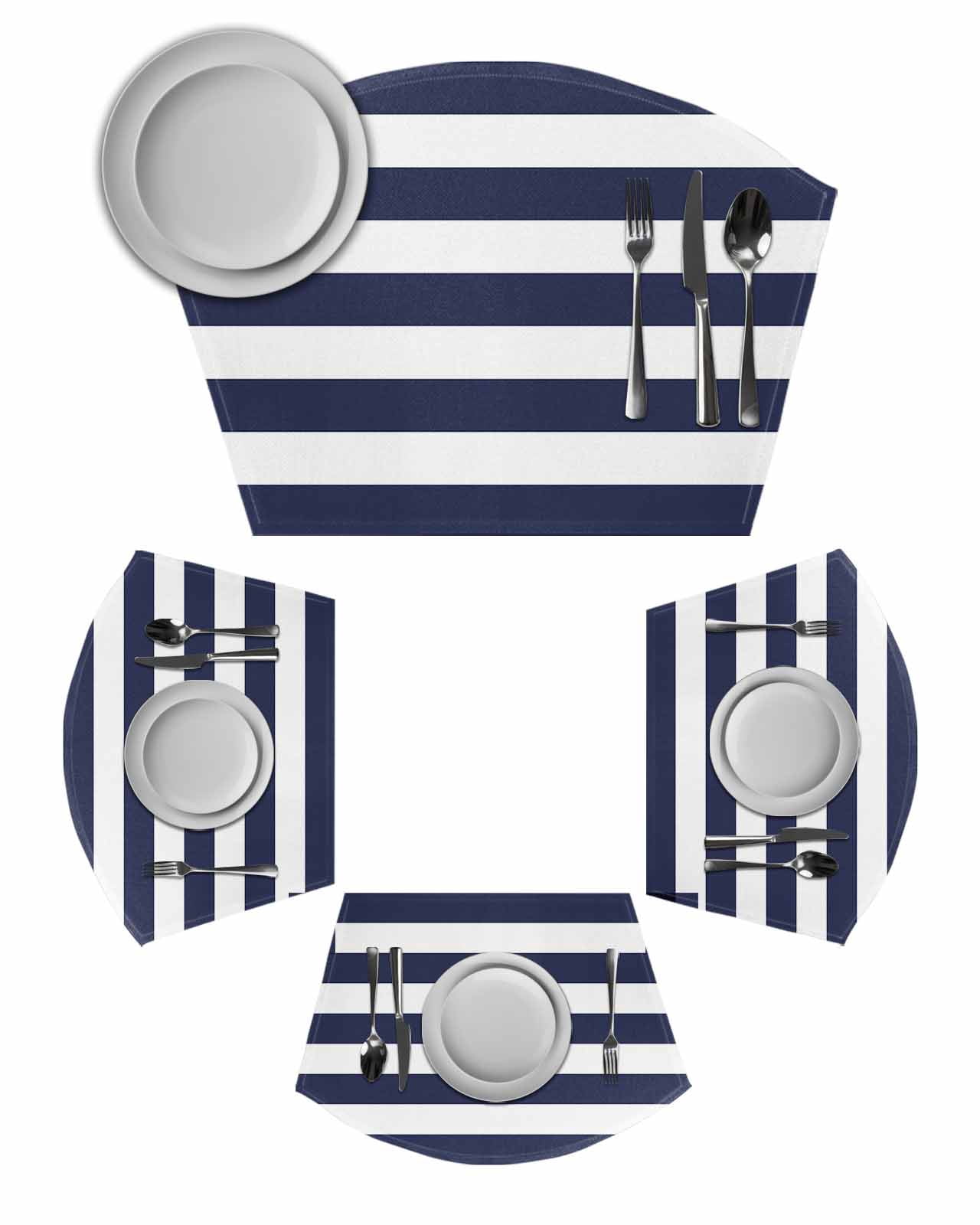 Blue Stripes Wedge Shaped Placemats Set of 2, Cotton Linen Fan Place ...