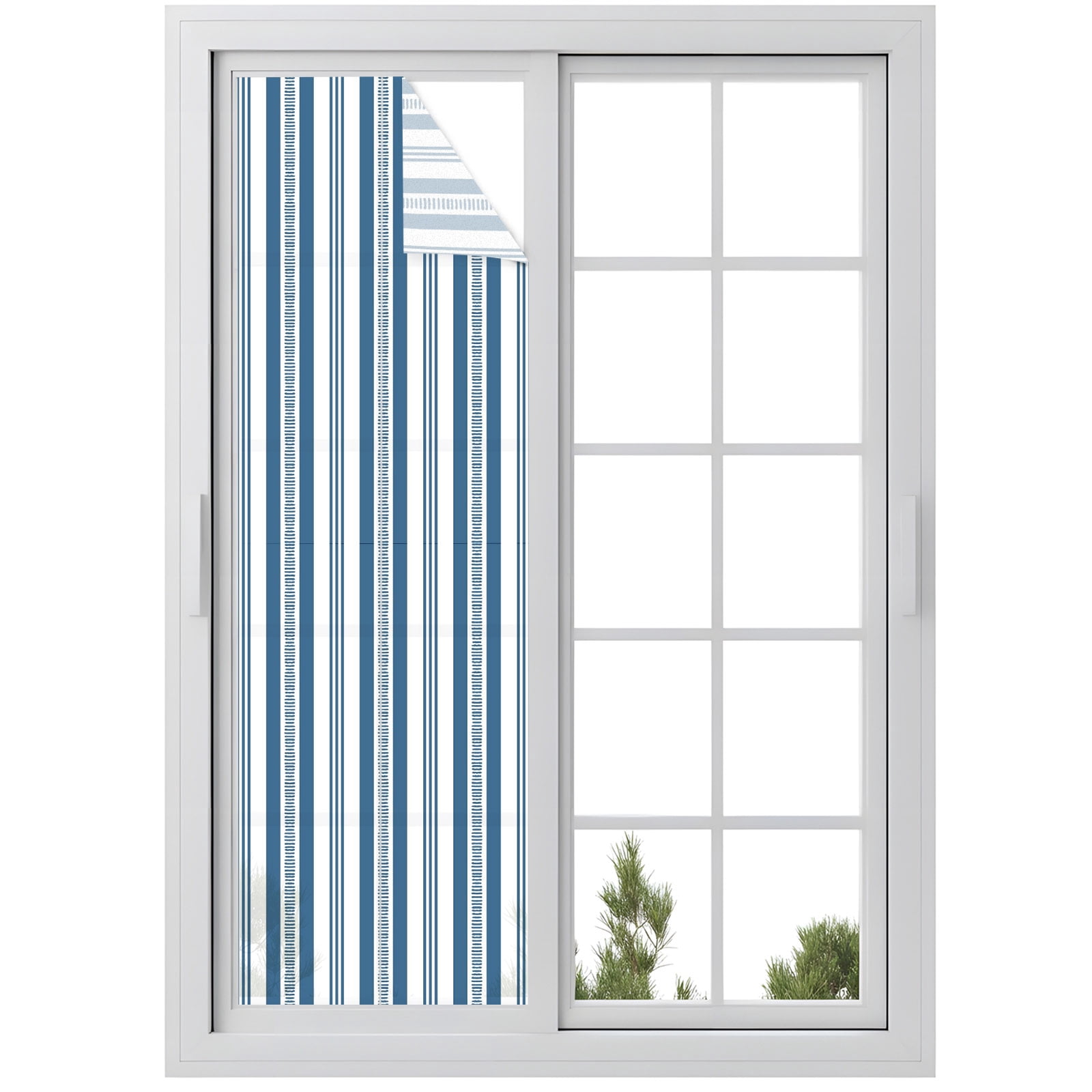 Blue Stripes Window Privacy Film, Classic Minimalist Stripe Modern ...
