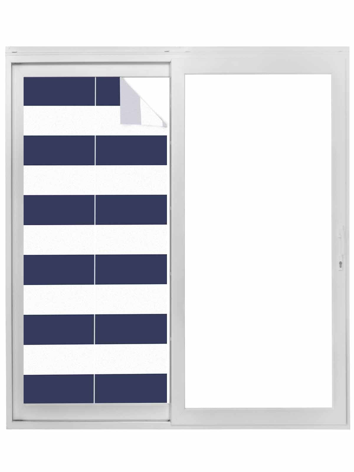 Blue Stripes Window Privacy Film, Simple Blue White Texture Static ...