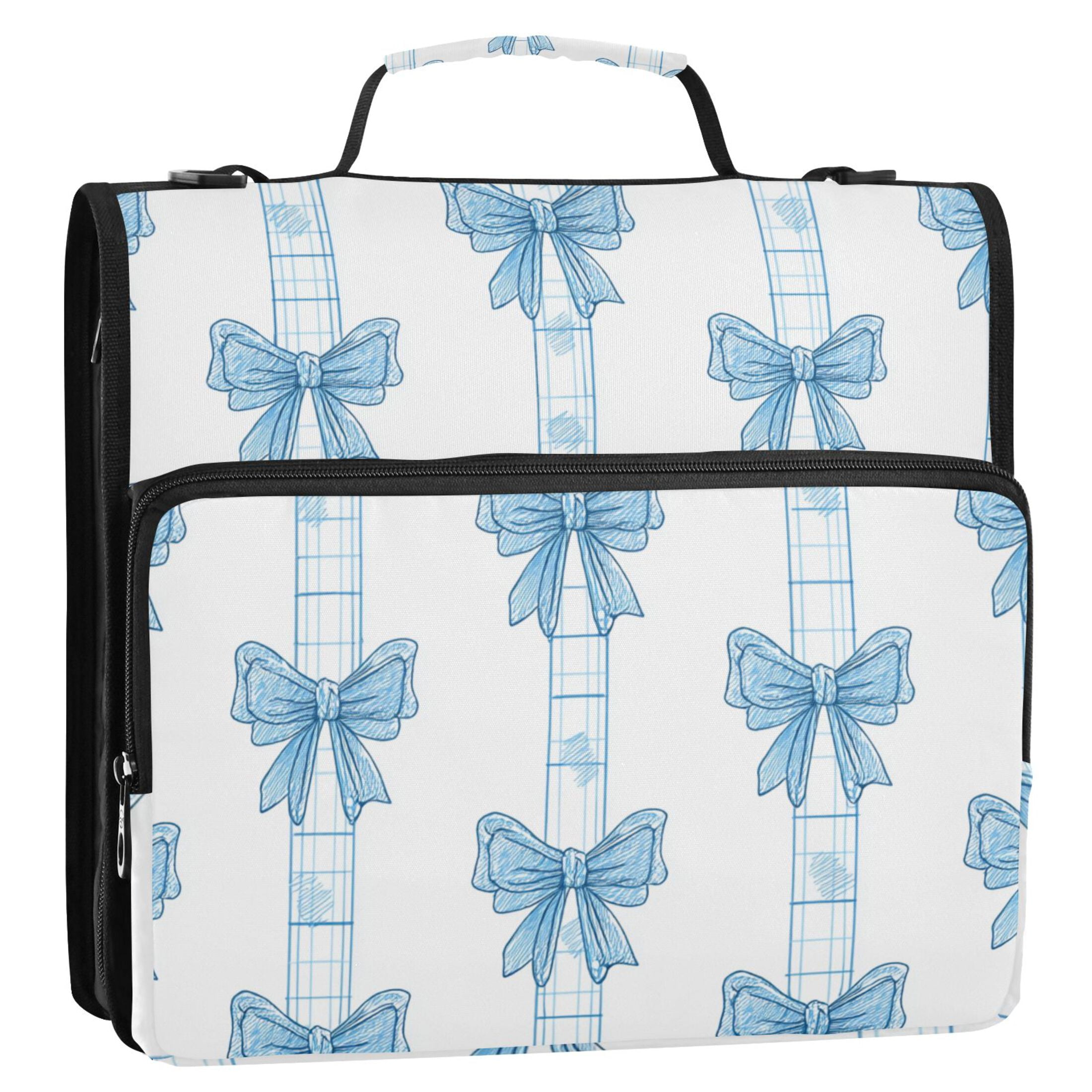 Blue Stripes with Plaids Bows Binder Bag with Shoulder Strap 3 Ring ...