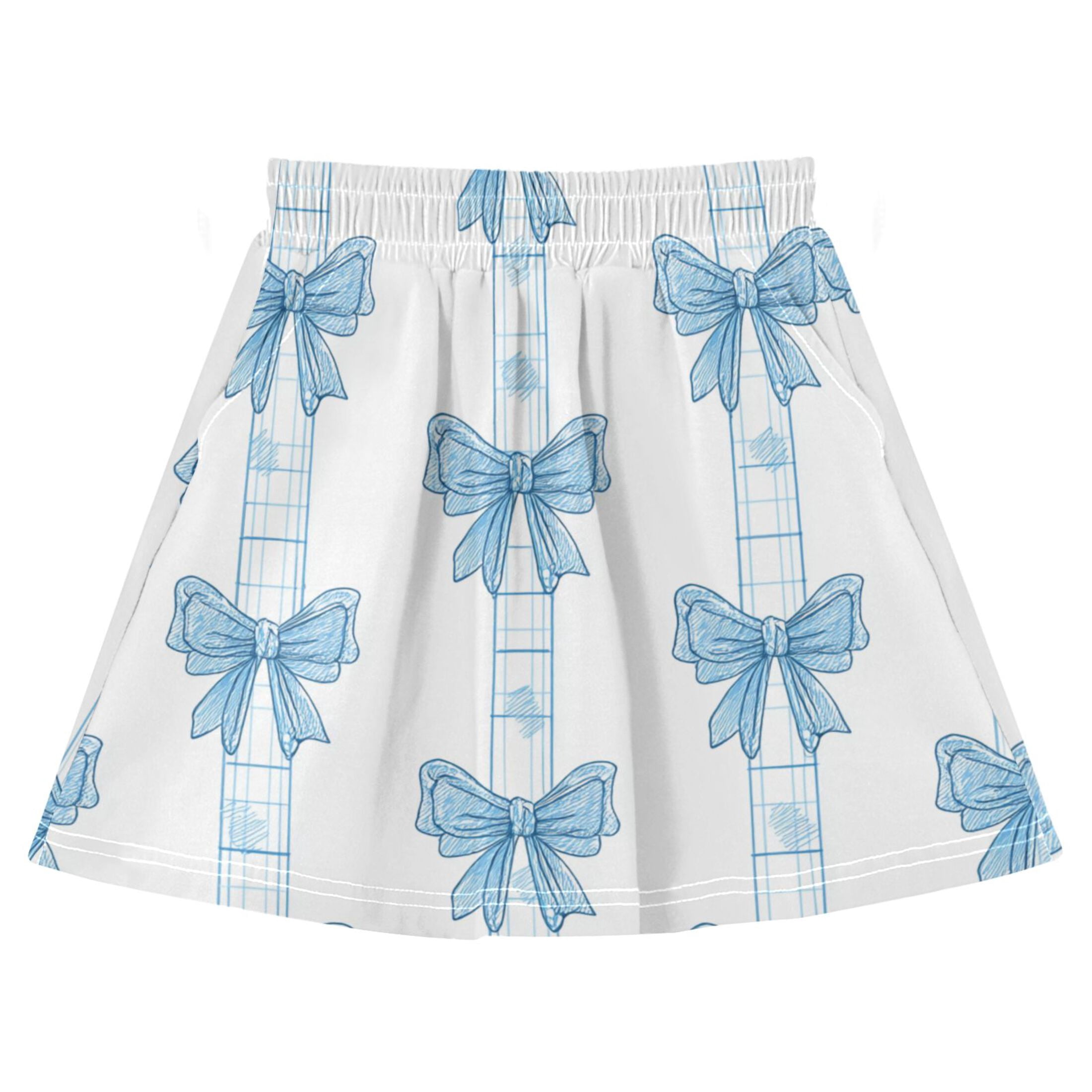 Blue Stripes with Plaids Bows Girls' Skirts A-Line Skirts with Under ...