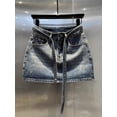 Blue Studded Denim Mini Skirt With Tie Waist A-Line Design - Walmart.com