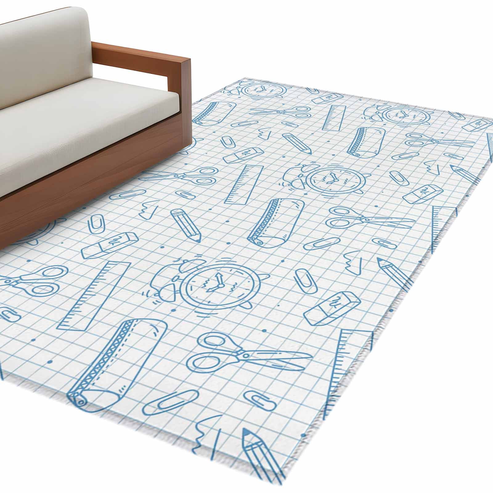 Blue Study Stationery Area Rug 3x5 Washable Rug Non Slip Modern Art ...