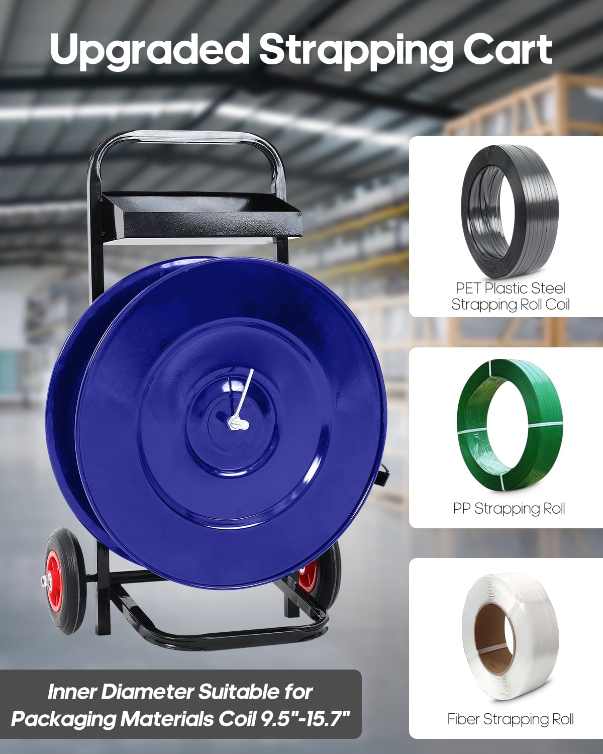 Blue Sturdy Portable Strapping Dispenser Banding Cart Size 40’’H x 17 ...