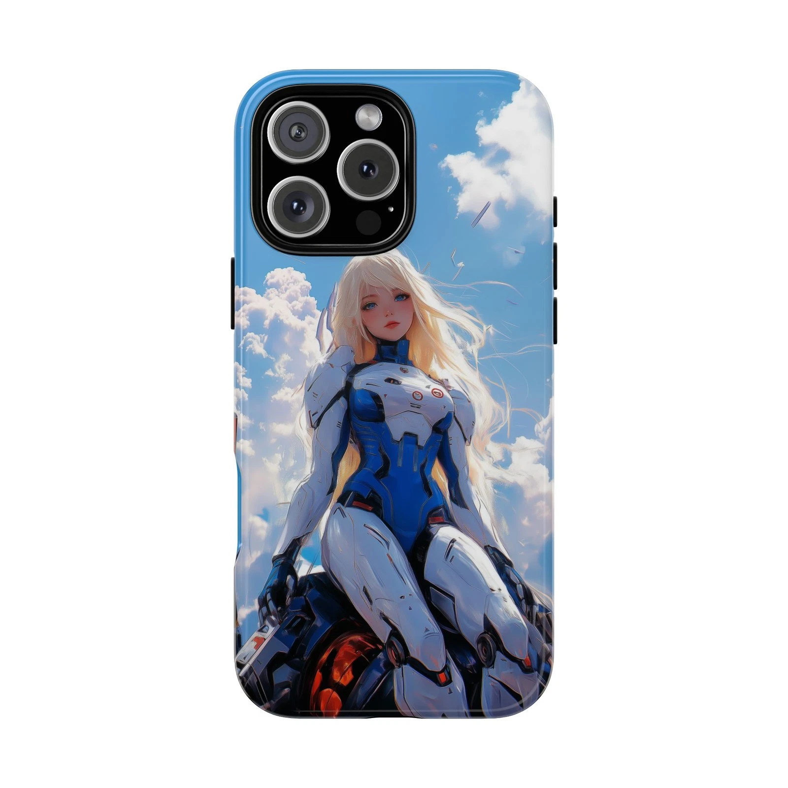Blue Suit Mech Anime Girl Sci Fi Phone Case with iPhone 17 through 11 ...