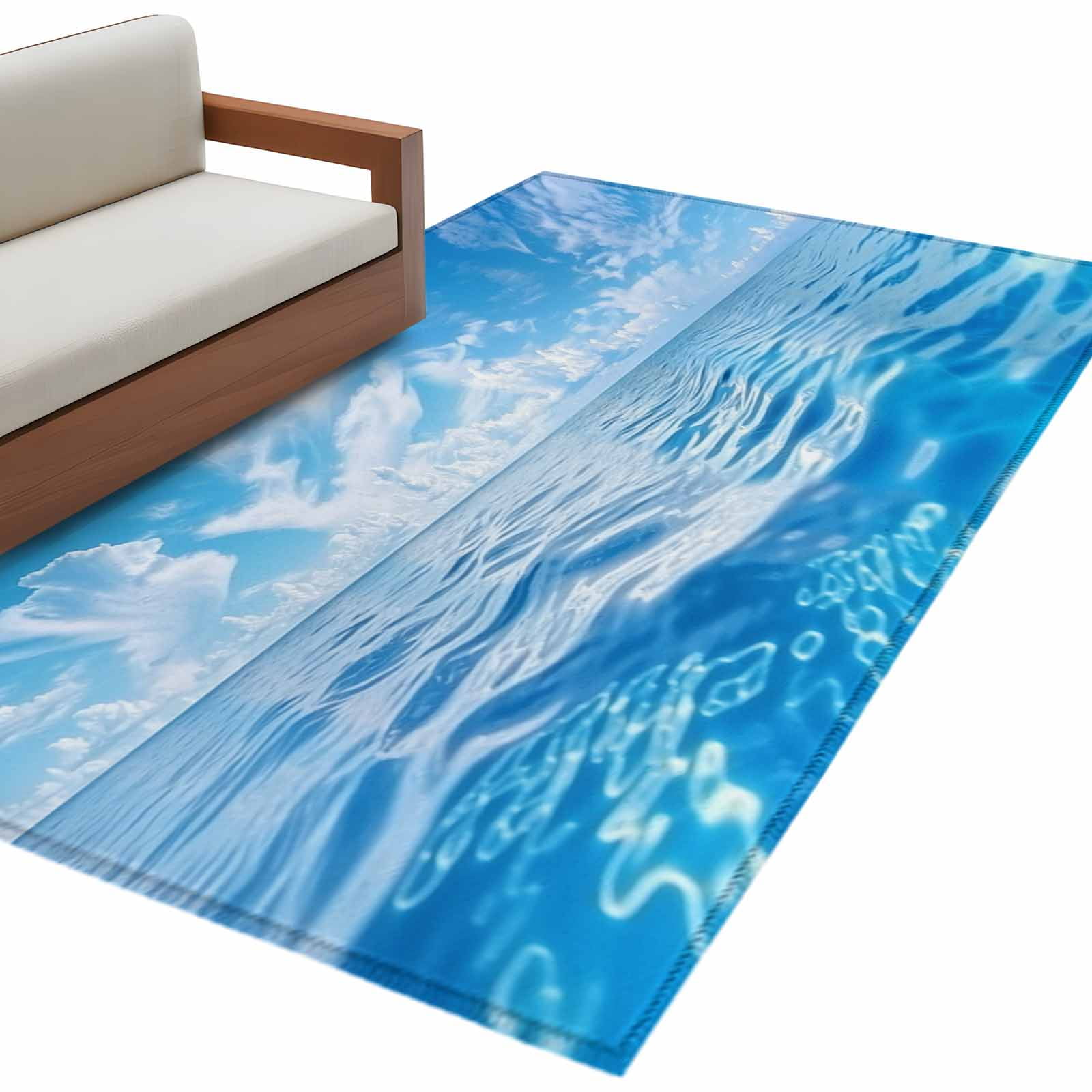 Blue Summer Beach 3'x5' Washable Rug, Seaside Ocean Coastal Nautical ...