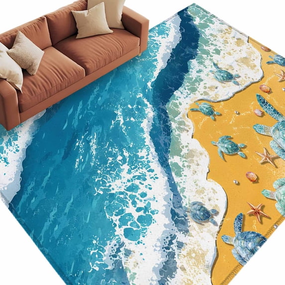 Blue Summer Beach Area Rugs Collection 6'x9', Coastal Sea Turtle ...
