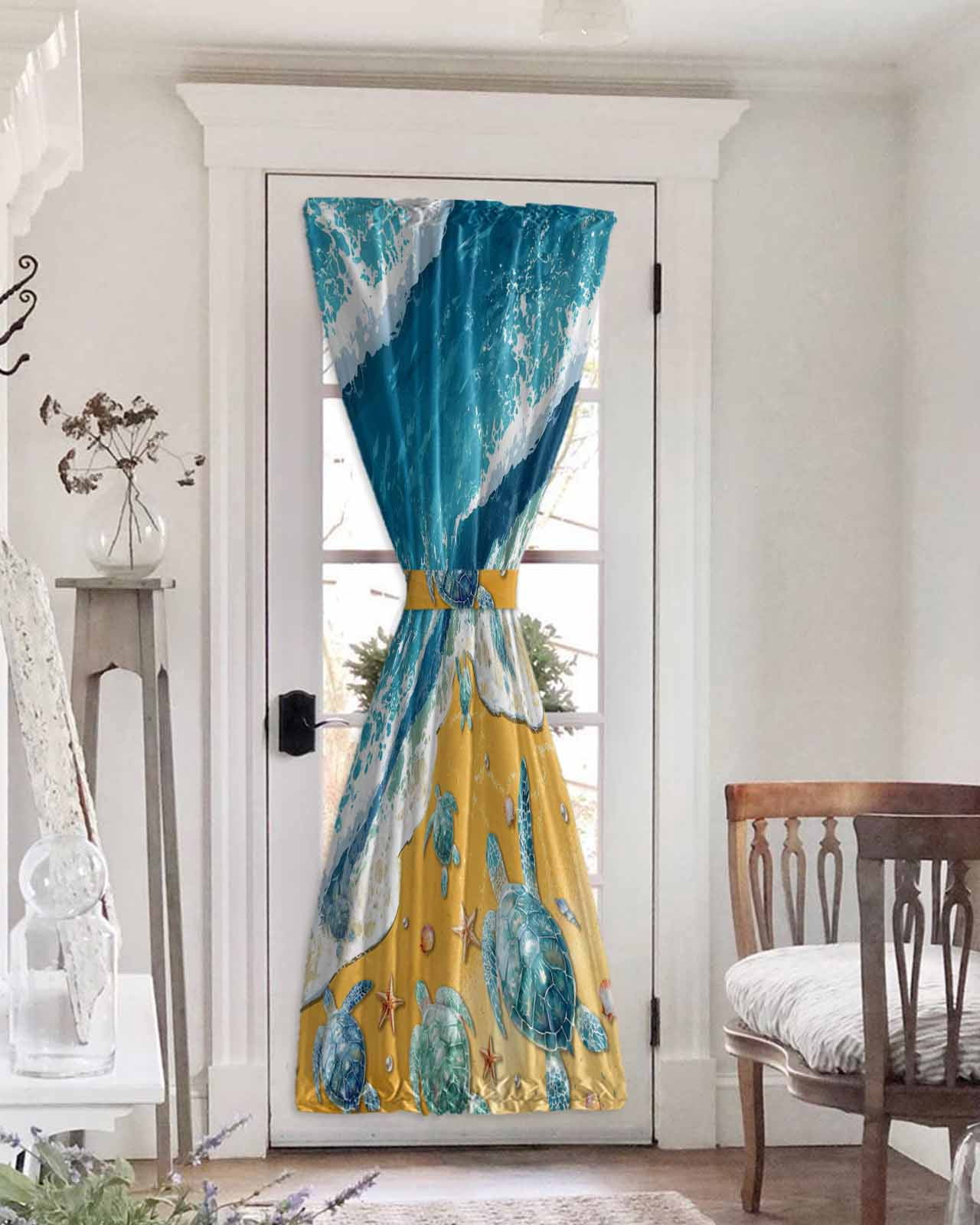 Blue Summer Beach Blackout Curtains, French Door Curtains for Door ...