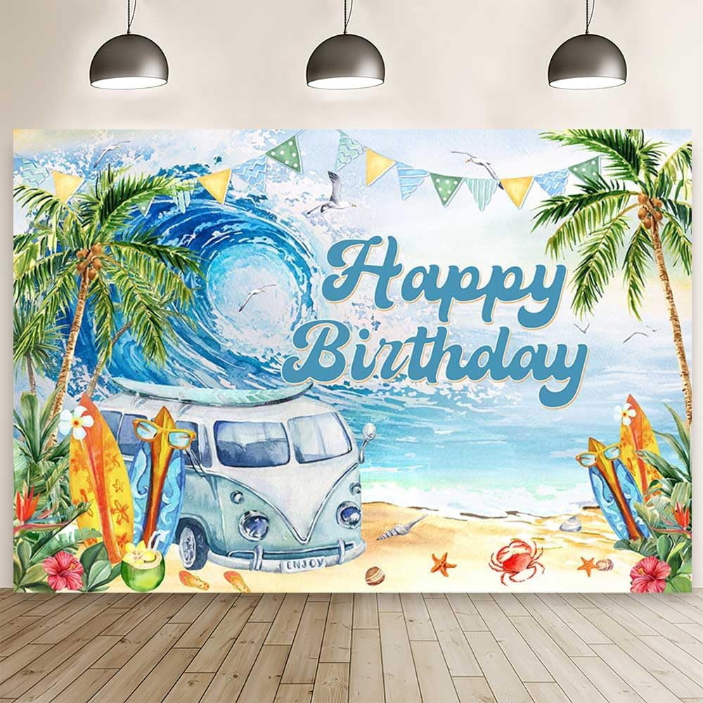 Blue Summer Beach Happy Birthday Backdrop Hawaiian Tropical Photography ...