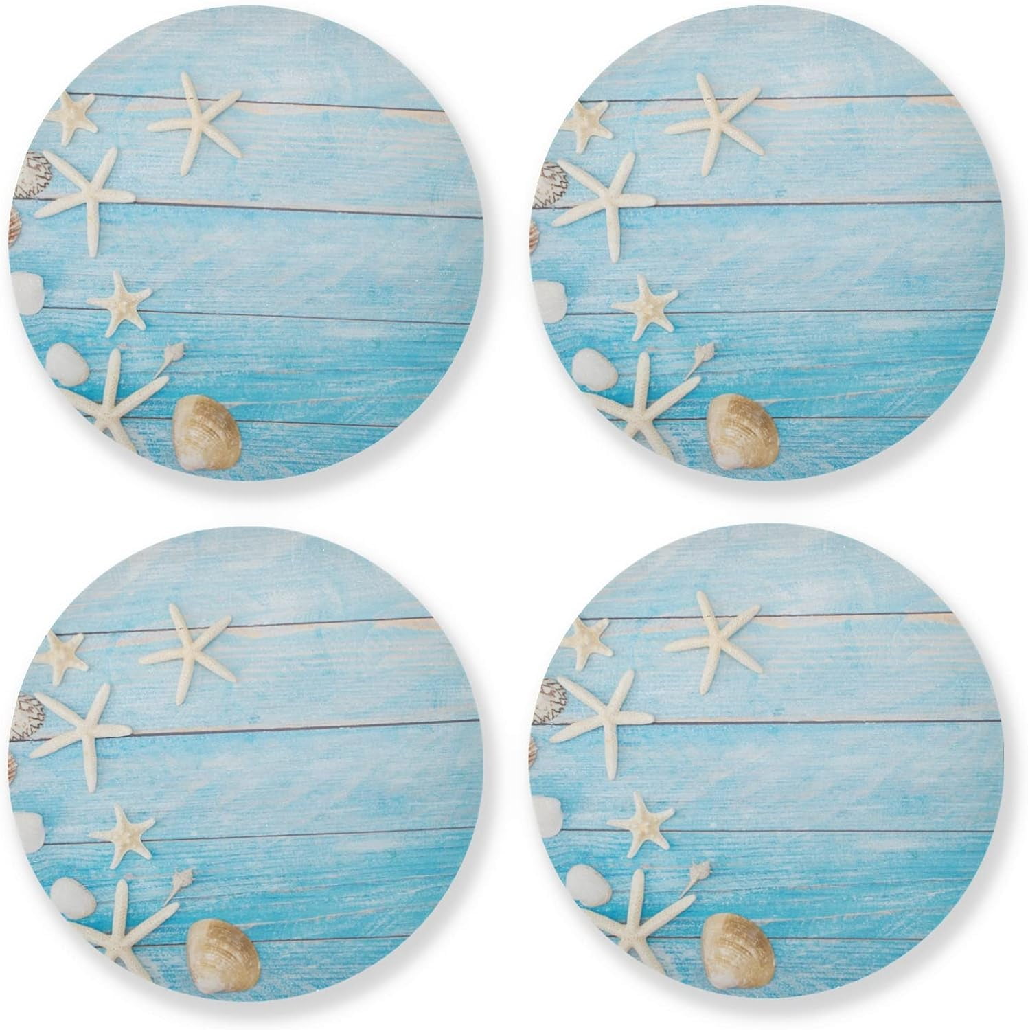 Blue Summer Beach Seashells Starfish Drinks Coasters, Non-Scratch Cork ...