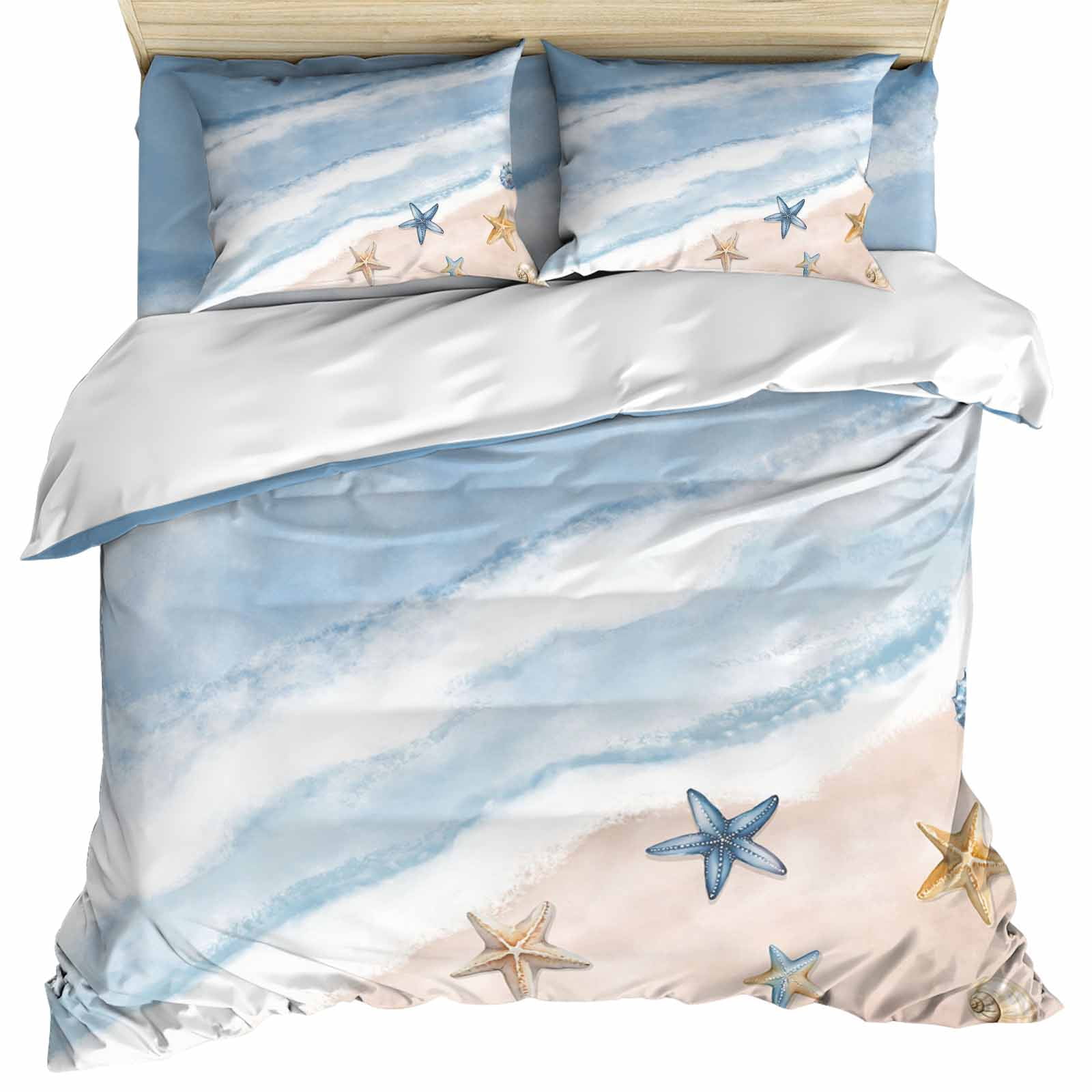 Blue Summer Beach Set of 4 Bedding Quilt Covers, Coastal Waves Ocean ...