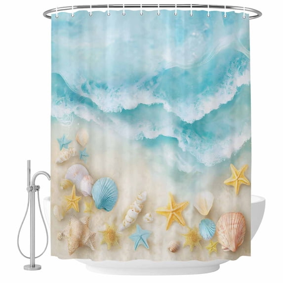 Blue Summer Beach Shower Curtain Set - 72" x 78" Washable Bathtub ...