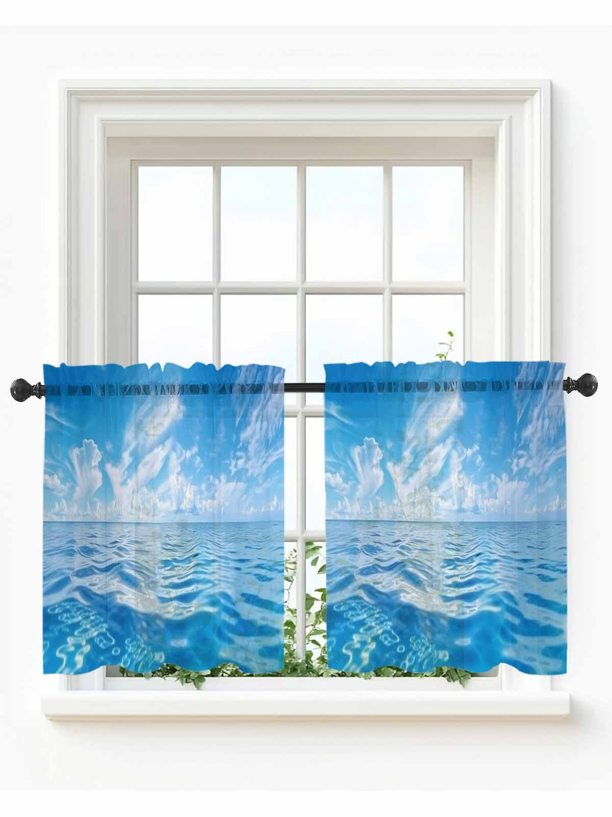 Blue Summer Beach Tier Curtains 36 Inch Length,Sheer Curtains for ...