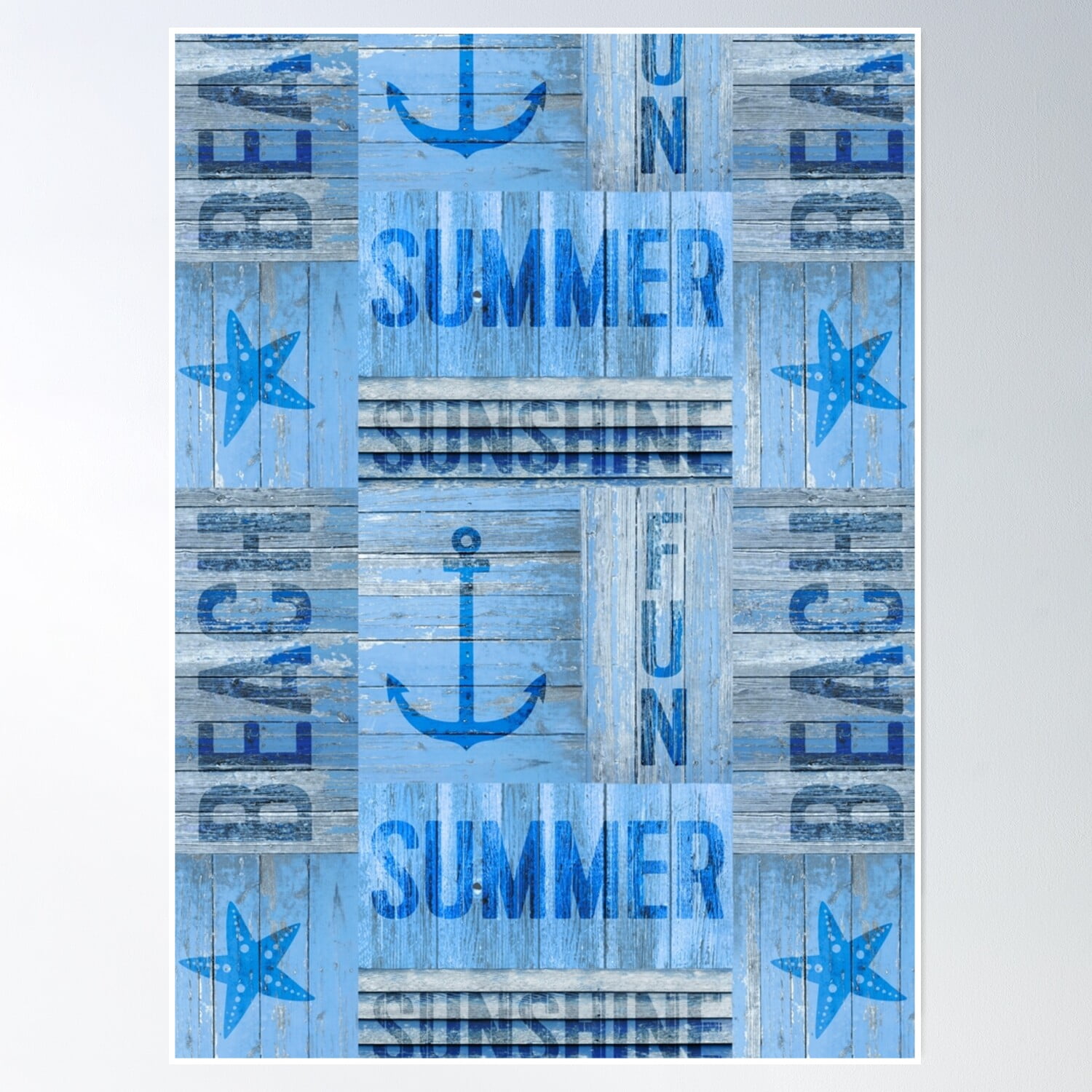 Blue Summer Beach Wood Typography Poster Wall Art, Modern Wall Decor ...