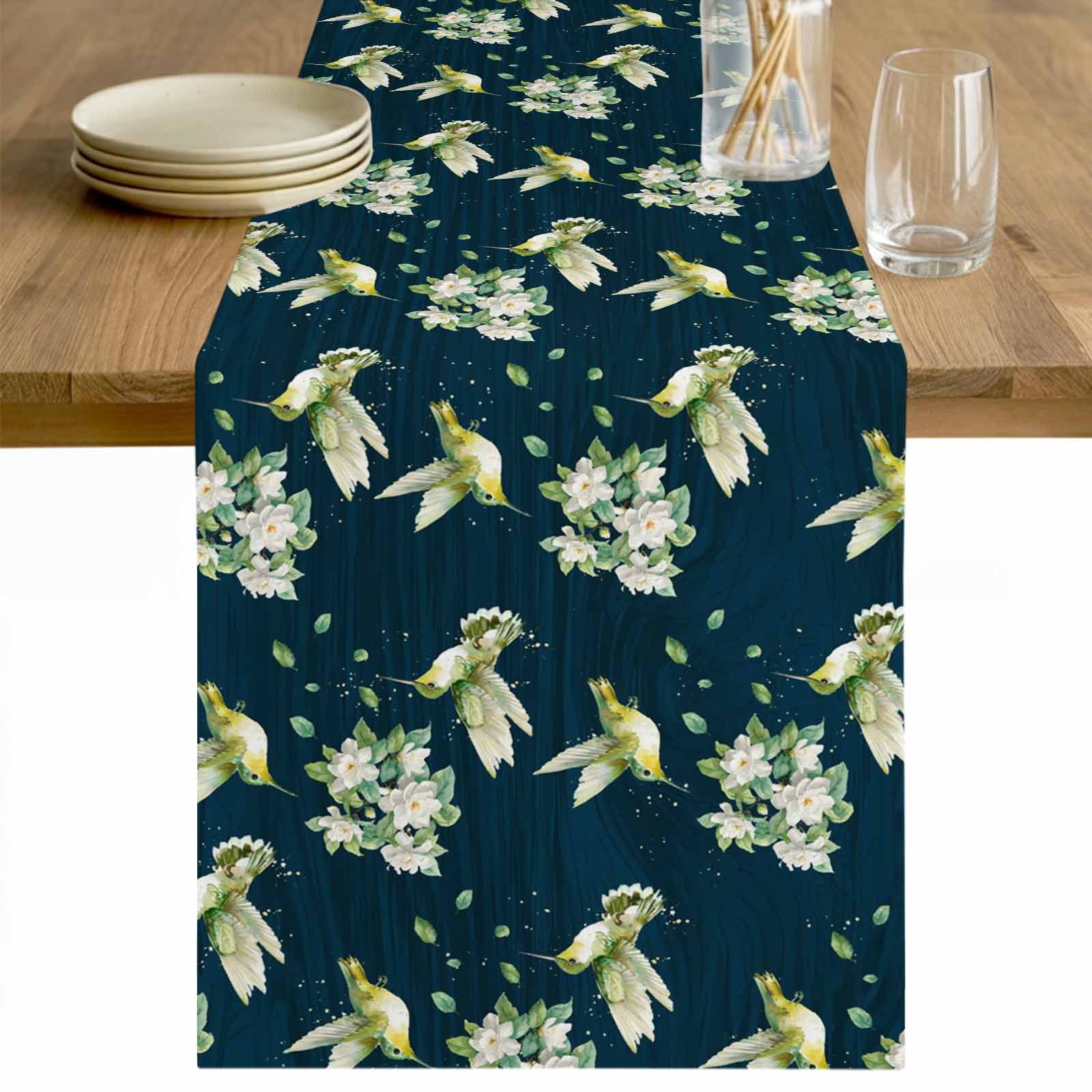 Blue Summer Botanical Table Runner - 120 Inch Long Green Spring Floral ...