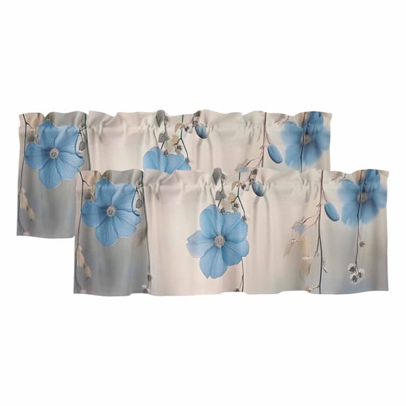 Blue Summer Floral Curtain Valances for Windows, Kitchen Valance Window ...