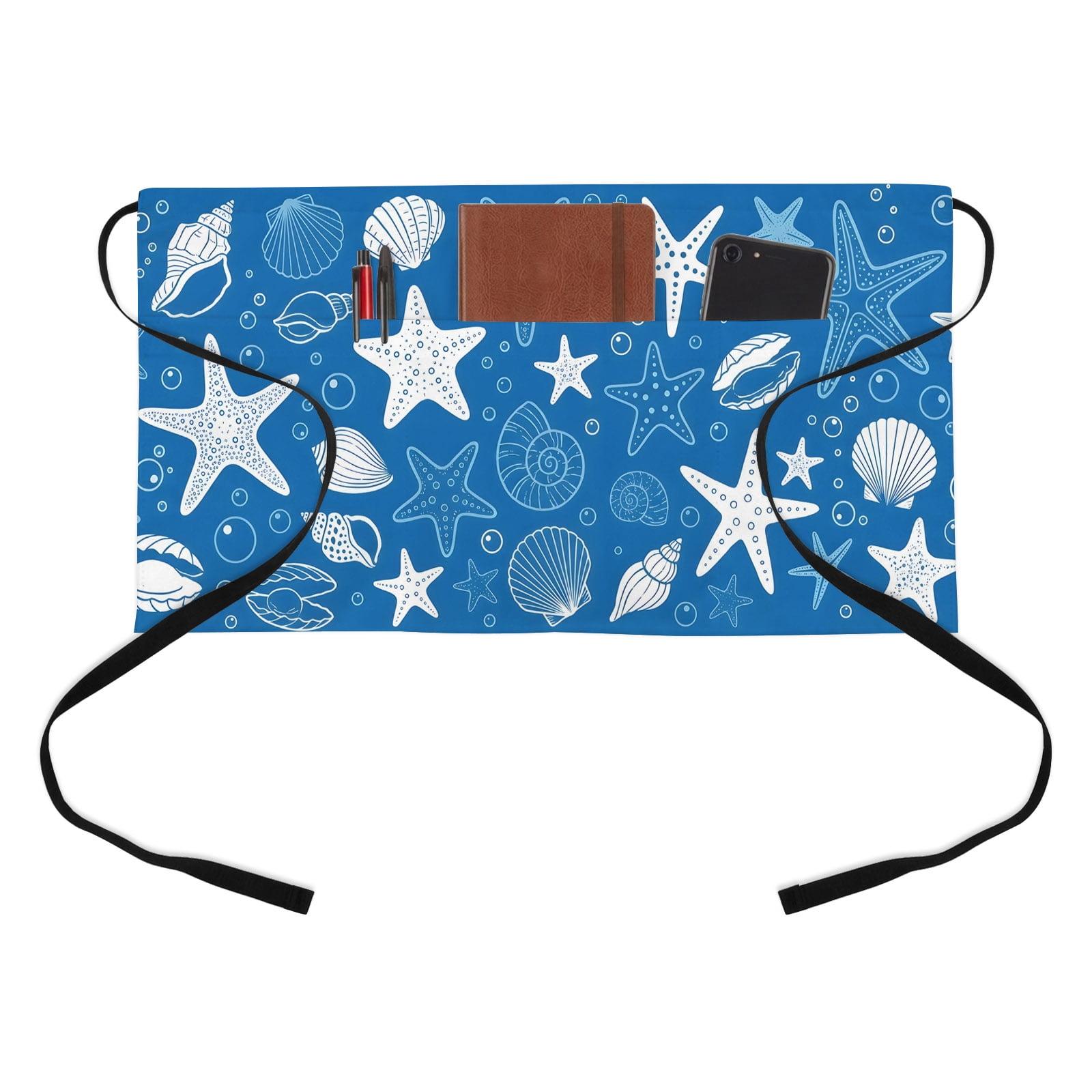 Blue Summer Kitchen Restaurant Half Waist Apron, Starfish Shell Bubble ...