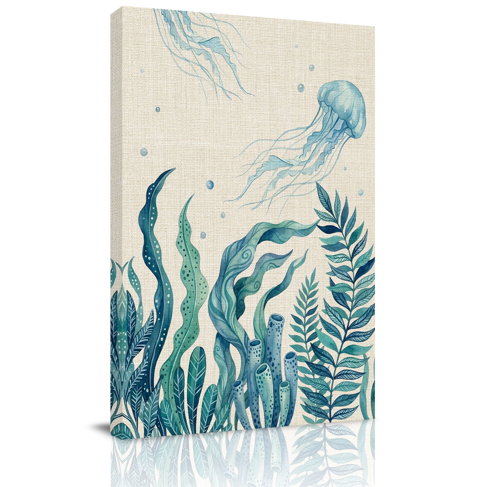Blue Summer Ocean Canvas Wall Art for Living Room, Jellyfish Seaweed ...
