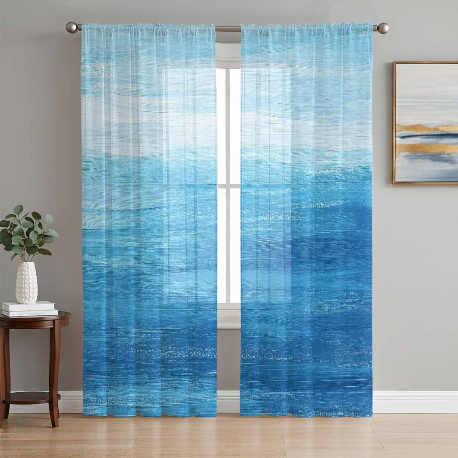 Blue Summer Ocean Sheer Curtains 63 Inch Length 2 Panels Set, Modern ...