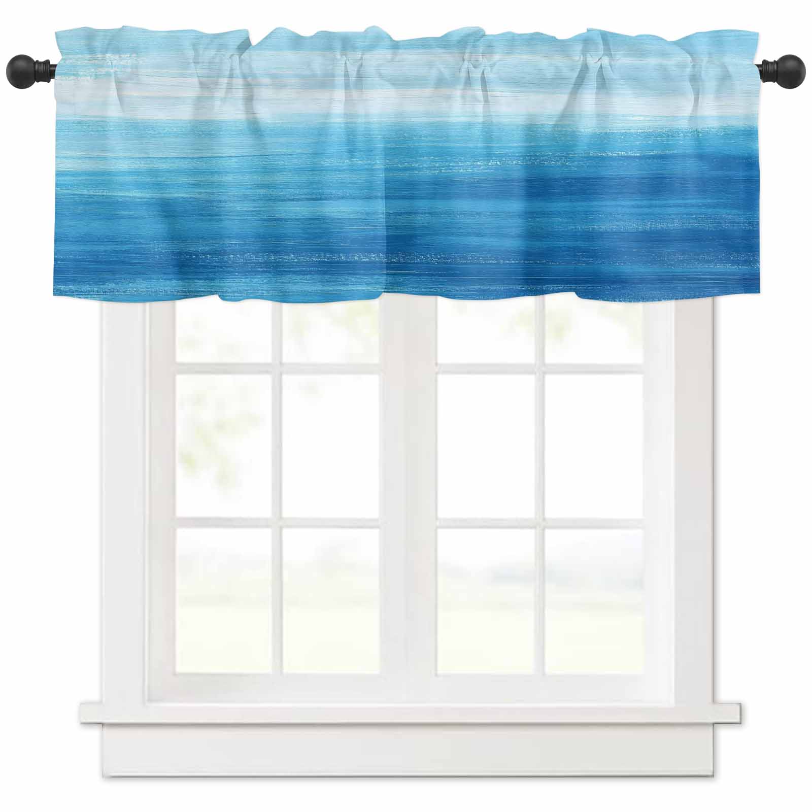 Blue Summer Ocean Valances for Windows Farmhouse Kitchen Curtains ...