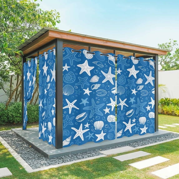 Blue Summer Outdoor Curtains for Patio, Starfish Shell Bubble Nautical ...