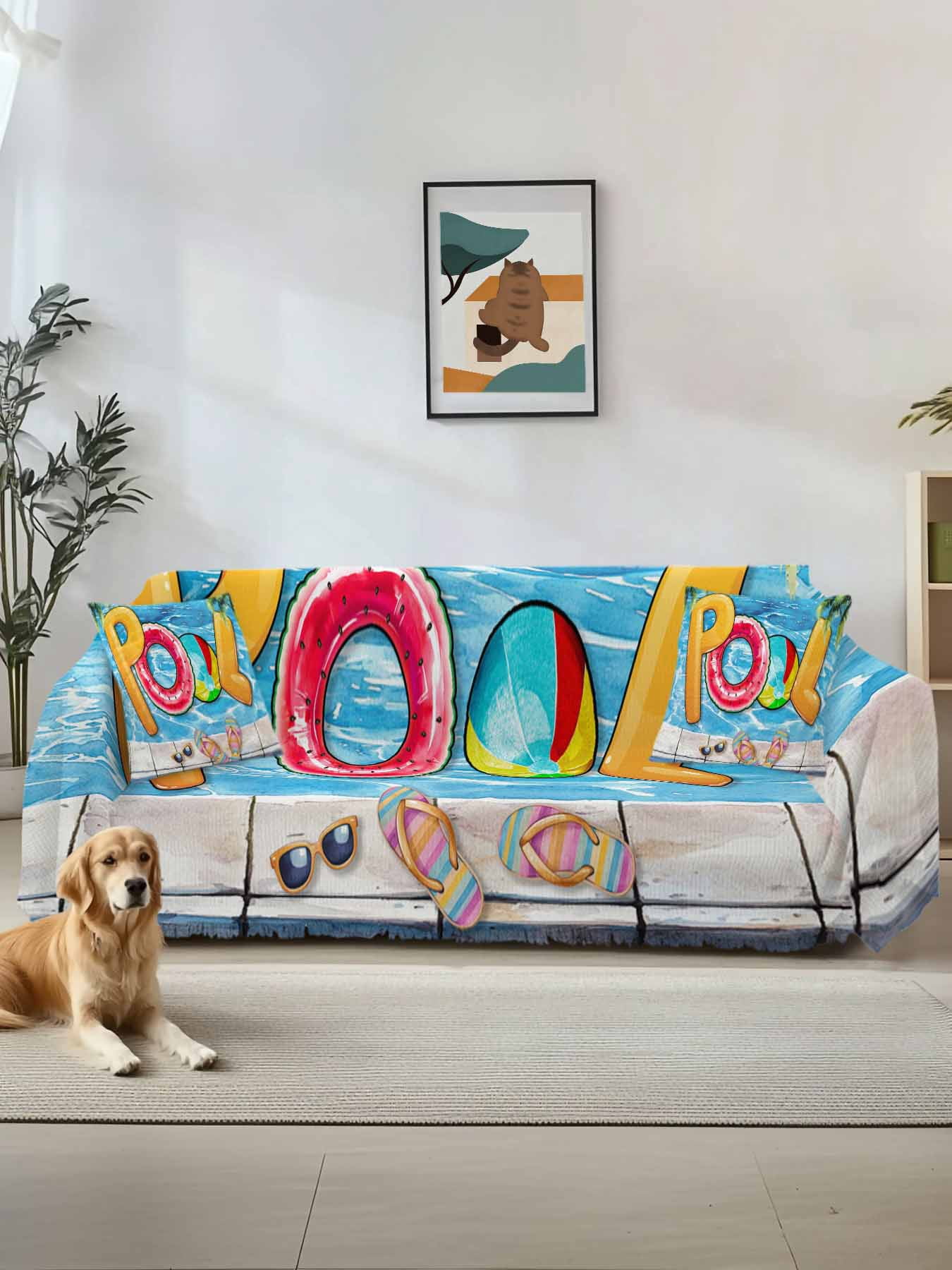 Blue Summer Pool Couch Cover for Dogs, Watermelon Swimming Ring ...