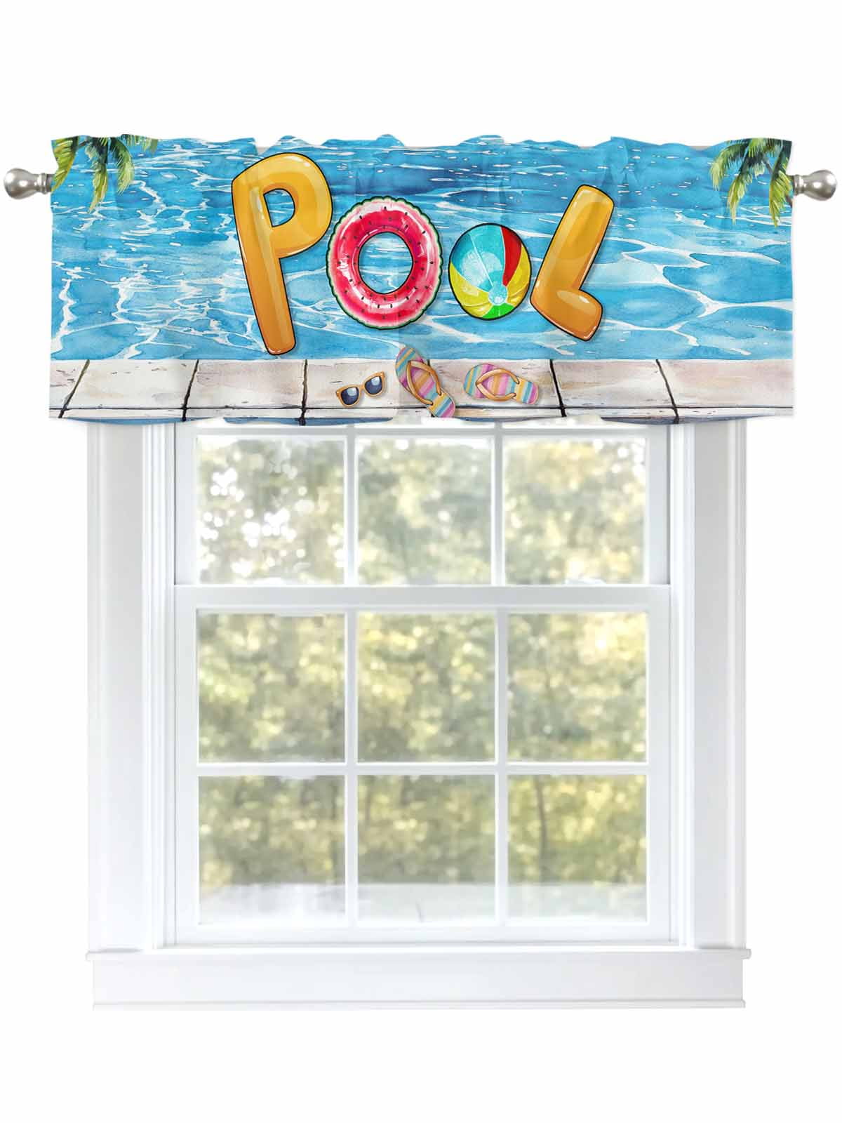 Blue Summer Pool Curtain Valances for Windows, Watermelon Swimming Ring ...