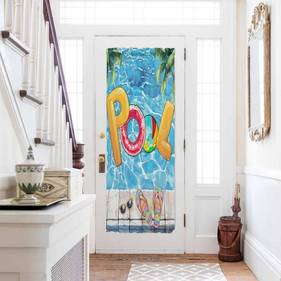 Blue Summer Pool Door Curtains for Door Window, French Sidelight Front ...