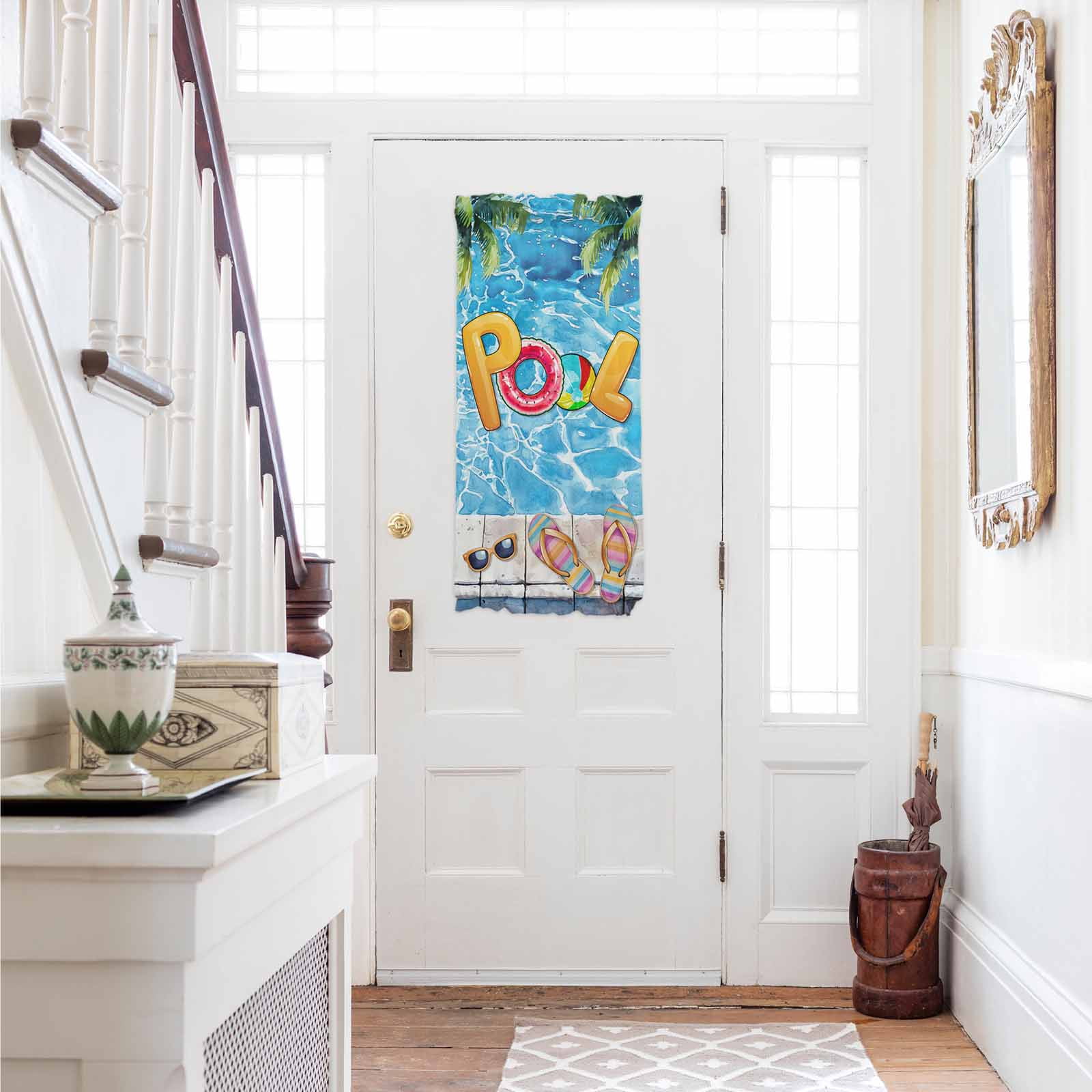 Blue Summer Pool Door Curtains for Door Window, French Sidelight Front ...