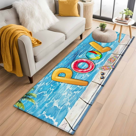 Blue Summer Pool Kitchen Runner Rug 2x6 Washable Runners for Hallway ...