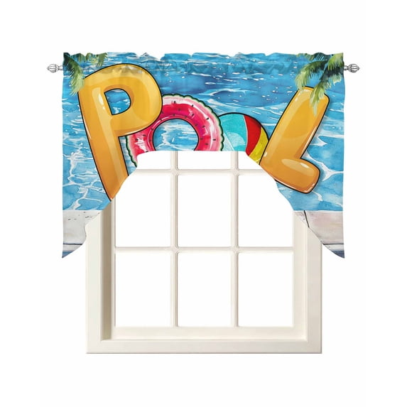 Blue Summer Pool Kitchen Swag Valance for Window, Rod Pocket Short ...