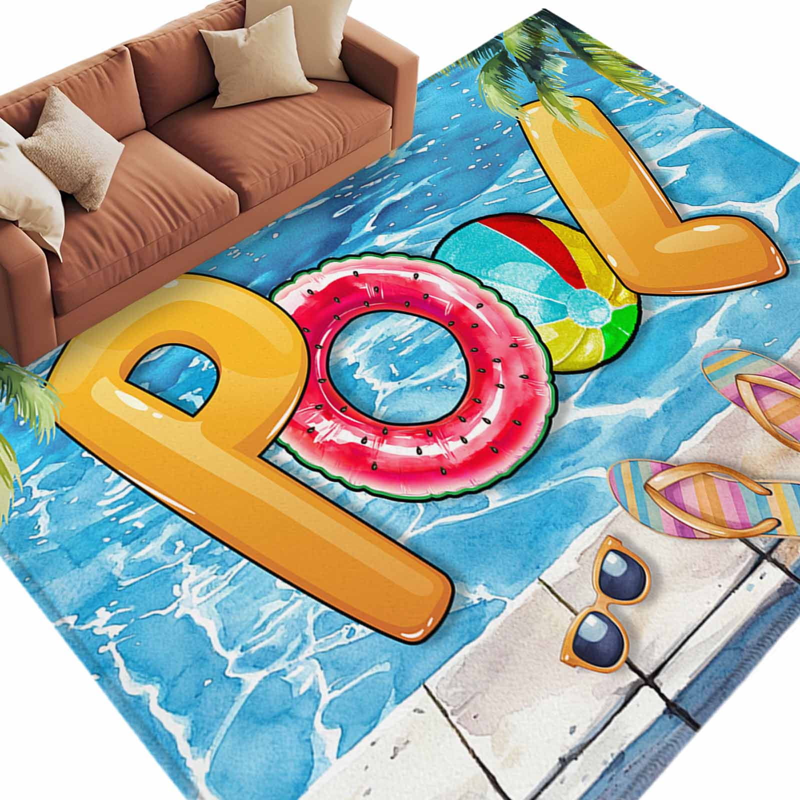 Blue Summer Pool Large Area Rugs for Bedroom Living Room, Soft Non Slip ...