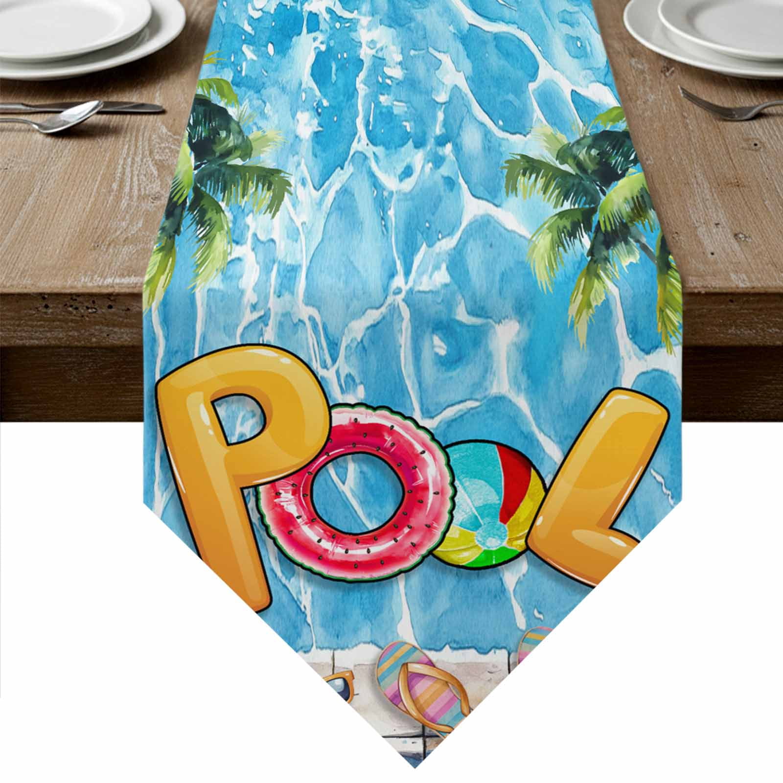 Blue Summer Pool Table Runner Linen Burlap Table Runner 72 Inches Long ...