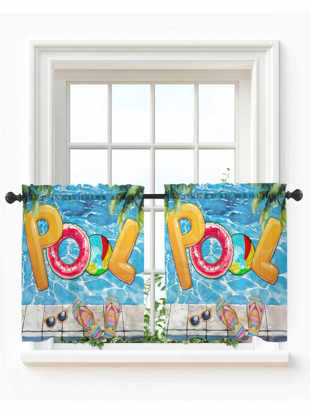 Blue Summer Pool Tier Curtains 36 Inch Length,Sheer Curtains for ...