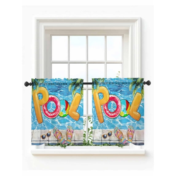 Blue Summer Pool Tier Curtains 36 Inch Length,Sheer Curtains for ...