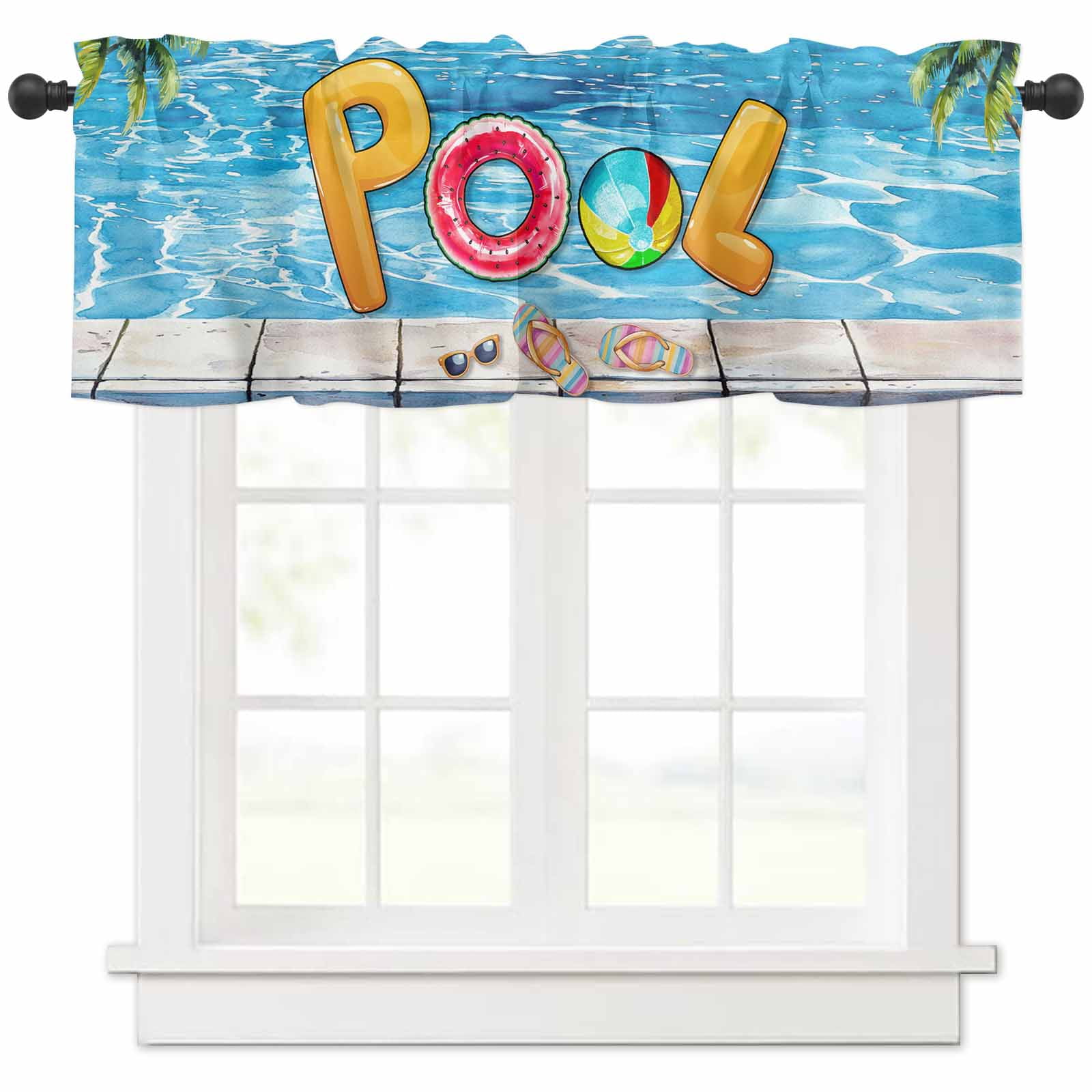 Blue Summer Pool Valances for Windows Farmhouse Kitchen Curtains ...