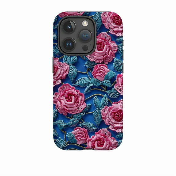 Blue Summer Roses Botanical Phone Case for iPhone 16 15 14 13 12 11 Pro ...