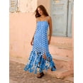 Blue Summer Spaghetti Strap Maxi Dress With 3D Circular Overlay And ...