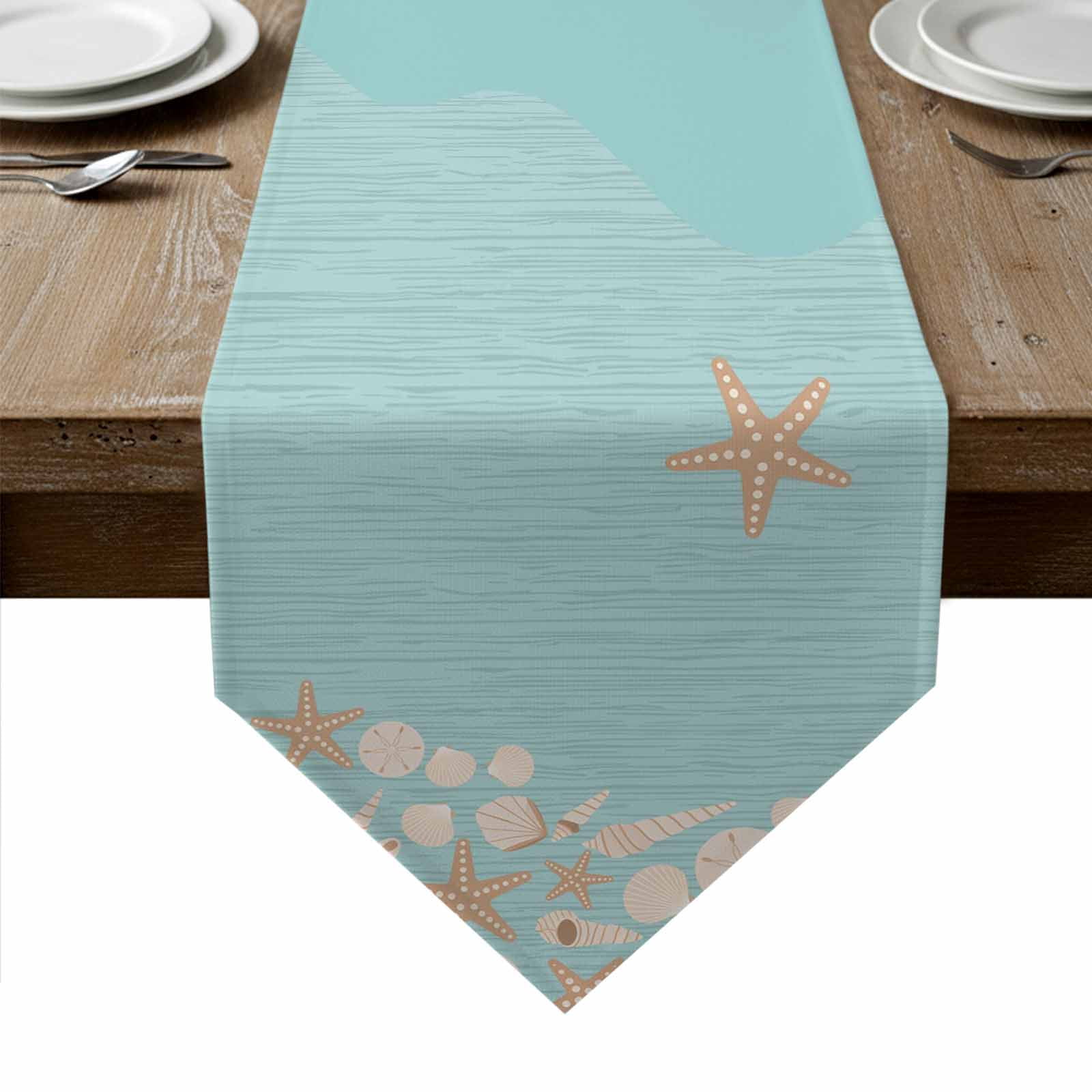 Blue Summer Starfish Table Runner Linen Burlap Table Runner 60 Inches ...