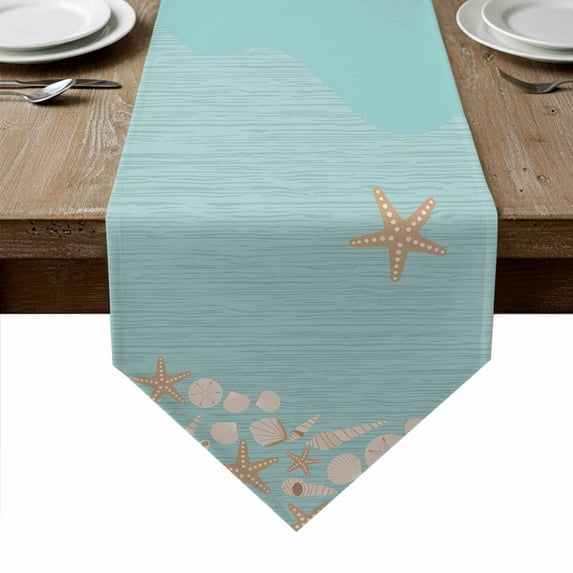 Blue Summer Starfish Table Runner Linen Burlap Table Runner 60 Inches ...