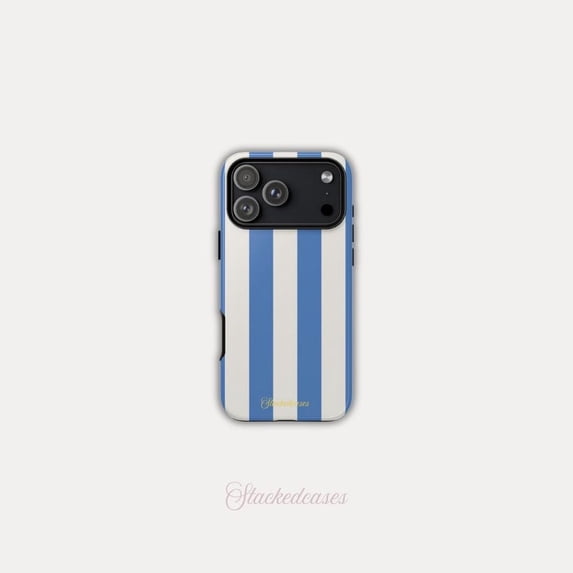 Blue Summer Stripes Phone Case for iPhone 11 12 13 14 15 16 17 Pro Max ...
