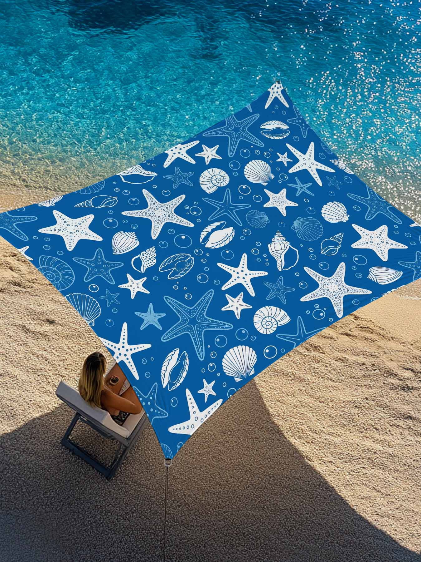 Blue Summer Sun Shade Sail 12' x 16', Starfish Shell Bubble Nautical ...