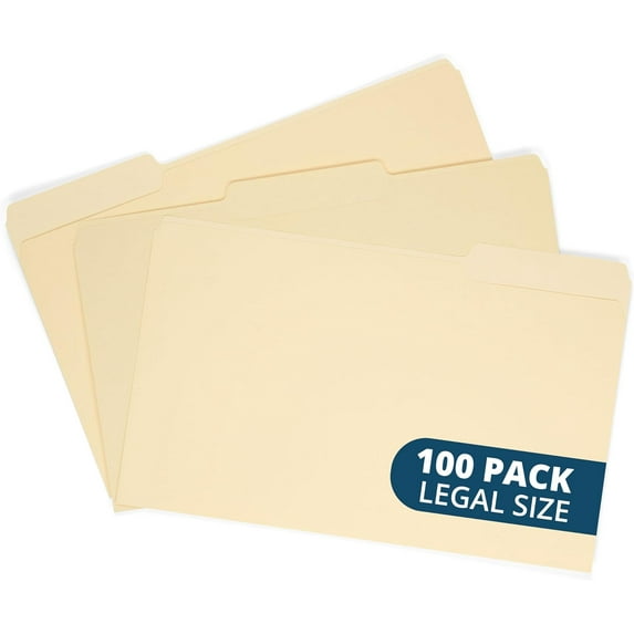 Blue Summit Legal File Folder, 100 Per Box, 1/3 Tab Manila Legal Folder ...