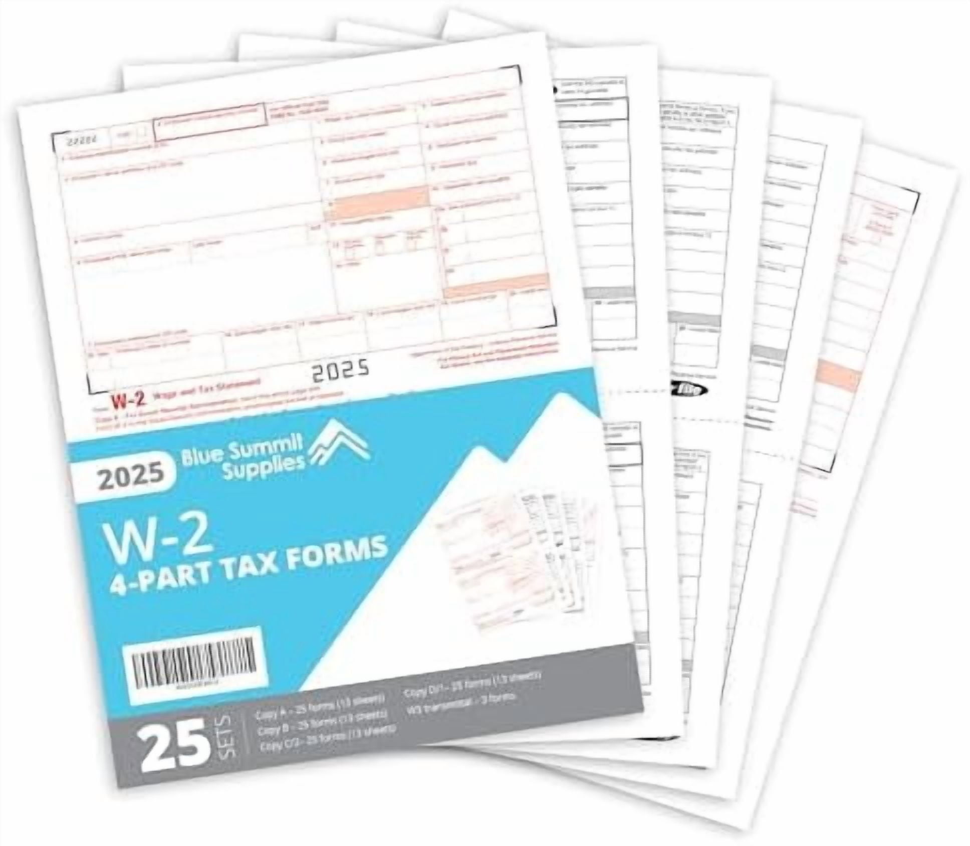 Blue Summit W2 Forms 2025 4 Part, 25 Employee Kit of W-2 Forms 2025 Tax ...